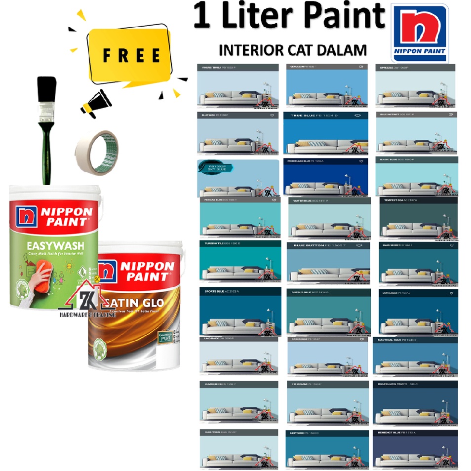 Nippon Interior Paint Living Room Blue EasyWash Satin Glo Biru Cat ...