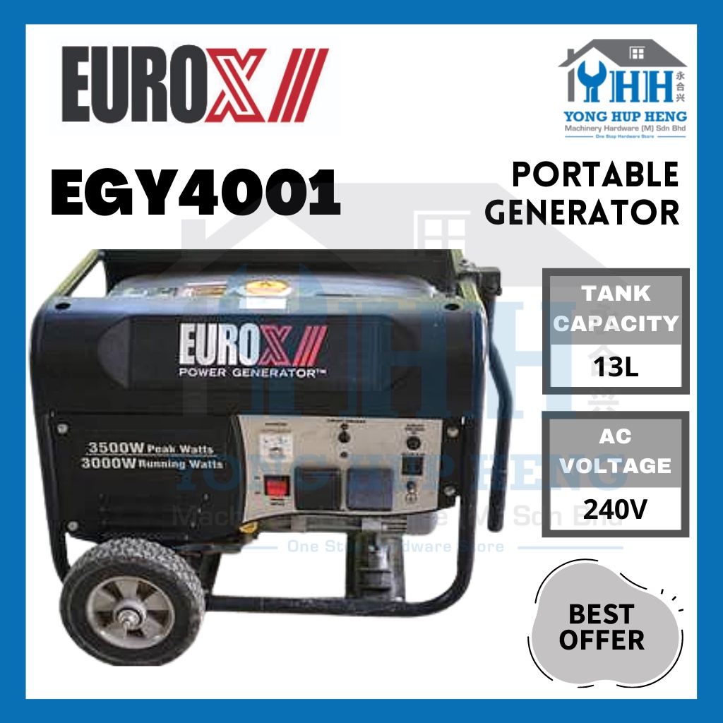 Eurox Europower EGY4001 3500W Portable Gasoline Generator Fuel Tank ...