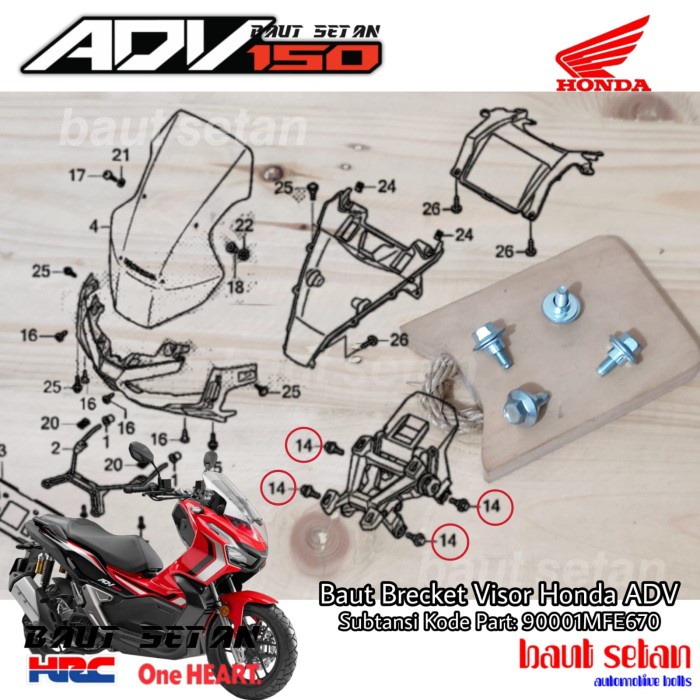 Honda ADV 150 Front Visor Bracket Bolt Subtansi Part 90001MFE670 ...