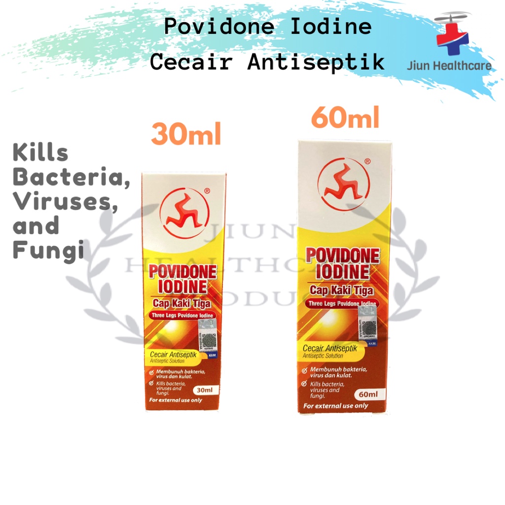 Three Legs Povidone Iodine Drop (30ml/60ml) Cap Kaki Tiga Cecair ...