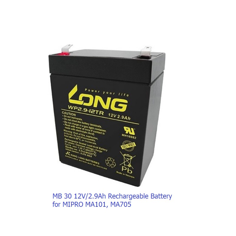 MIPRO MB30 Rechargeable Battery| Long 12V 2.9 Ah Lead Acid Battery ...