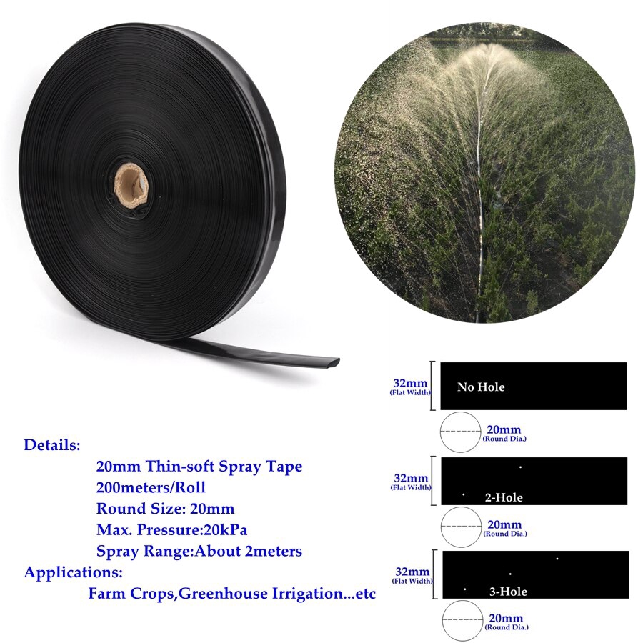 200m/Roll 3/4”Φ20mm Thin-soft Spray Tape Micro Irrigation Hose Crops ...