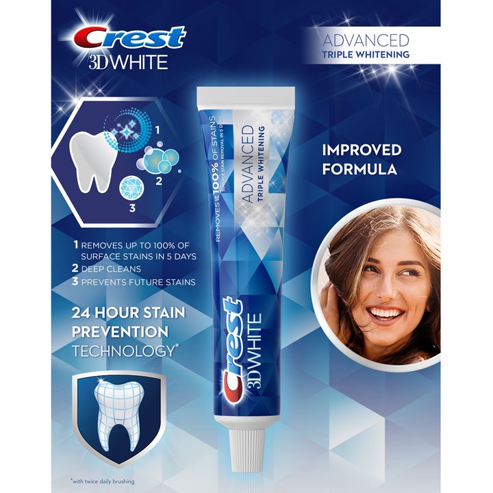 Crest 3D WHITE 100% ADVANCED TRIPLE WHITENING TOOTHCARE 147G | Shopee ...