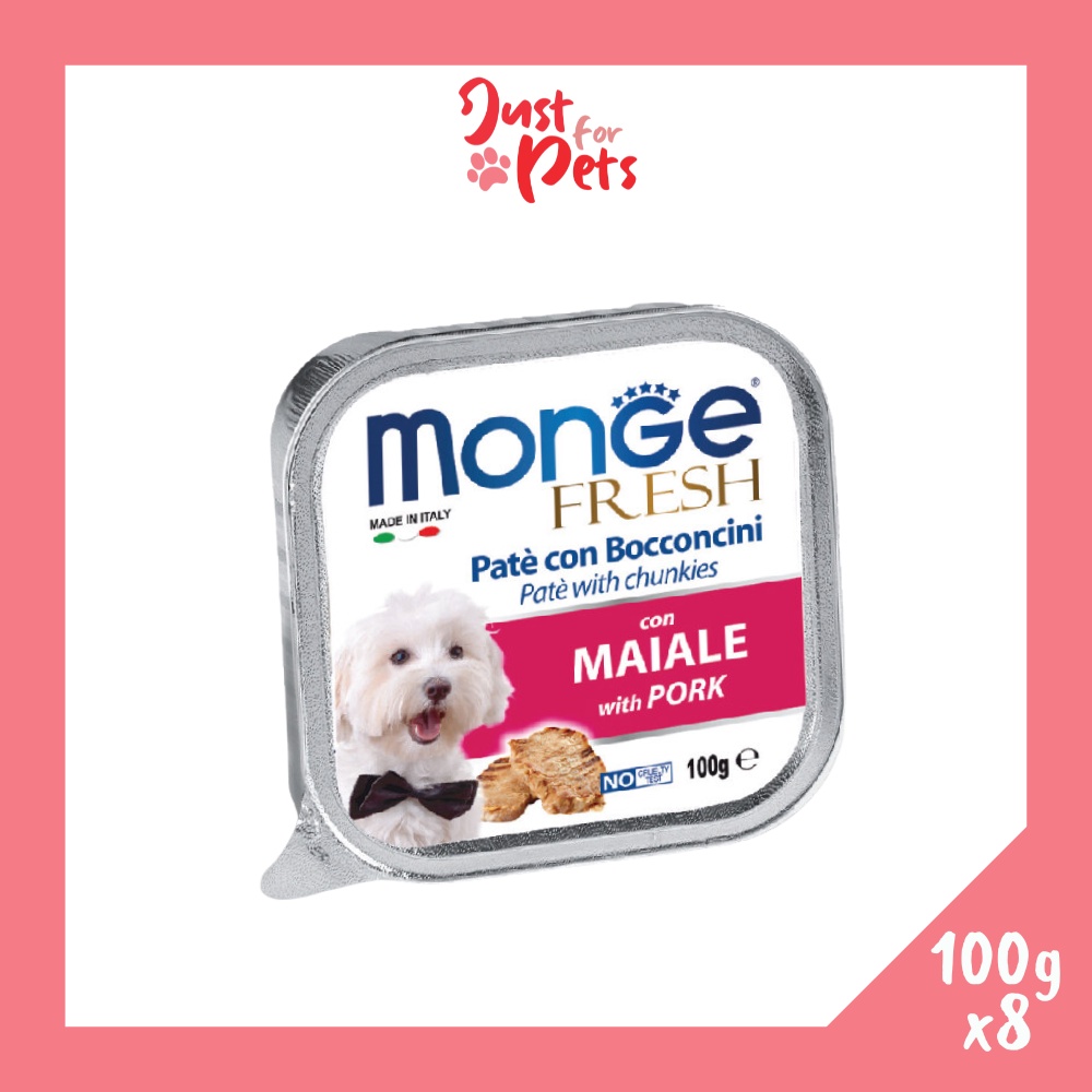 Monge Fresh 100g x8 Wet Dog Food (Codfish Tuna Beef Chicken Duck Lamb ...