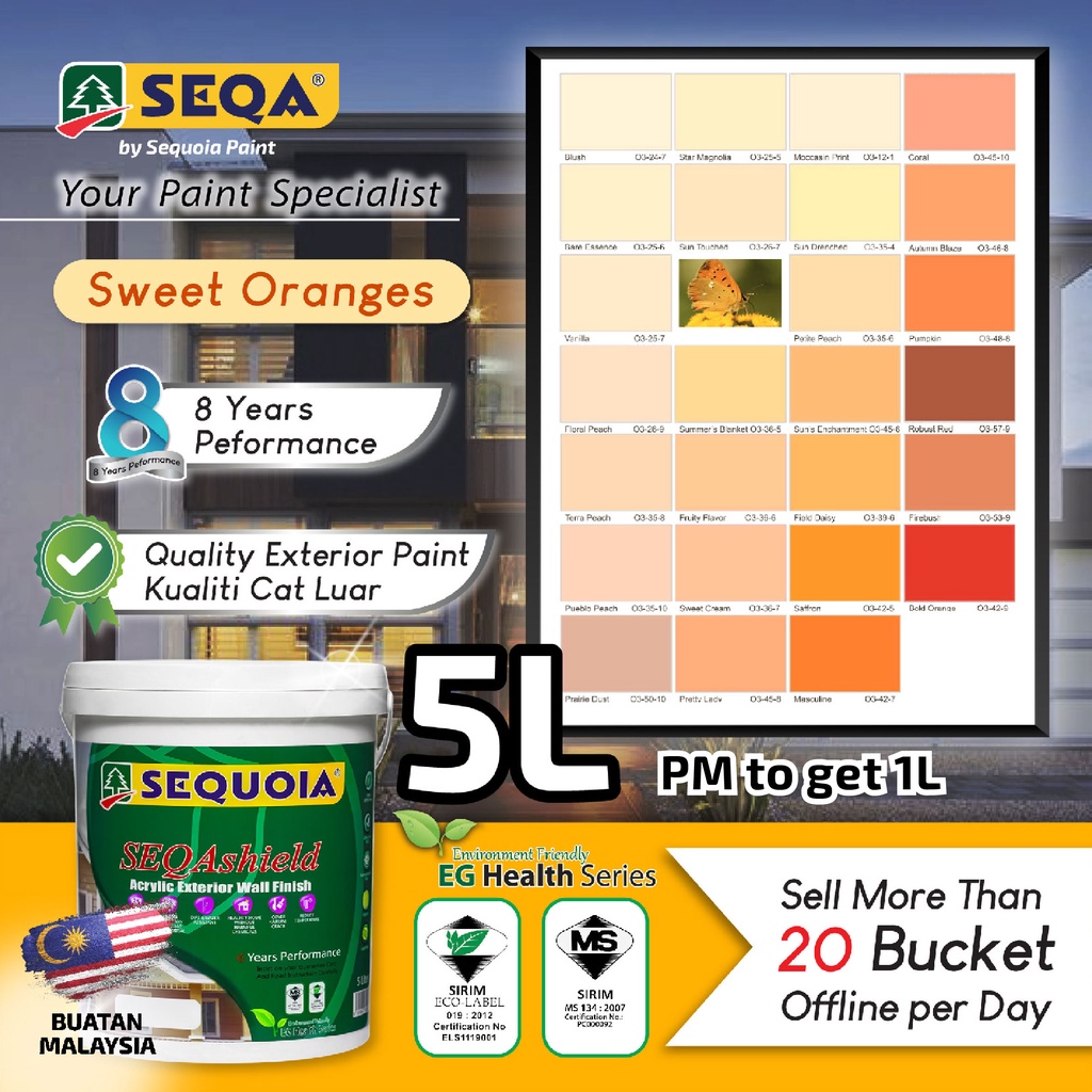 ( Orange & Oren ) 5L 8 Years Protection Exterior Wall Paint (Cat ...