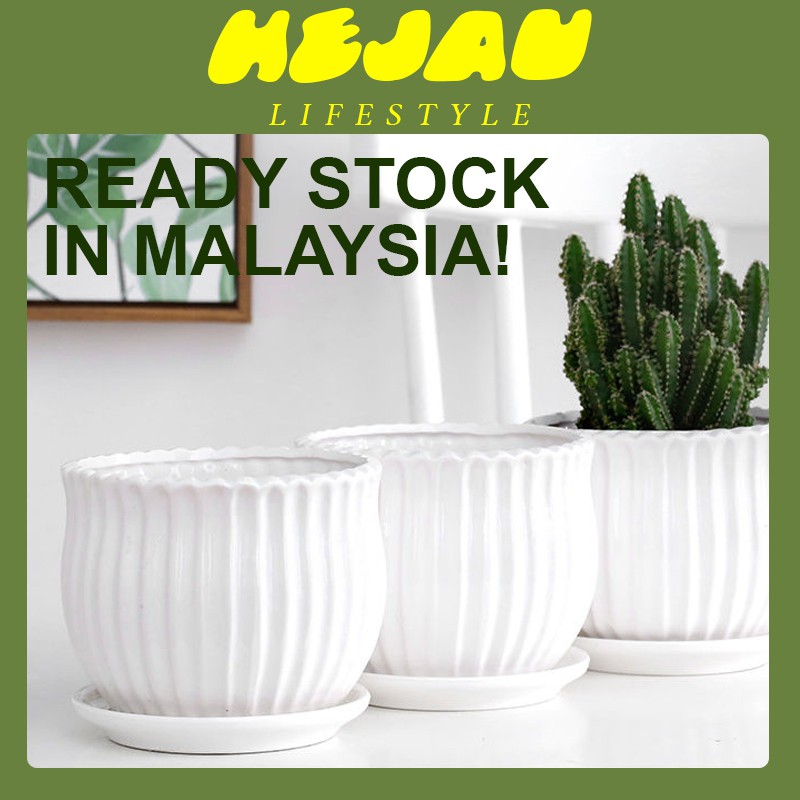 【24H SHIP OUT】White Classic Ceramic Pot with horizontal stripes ...