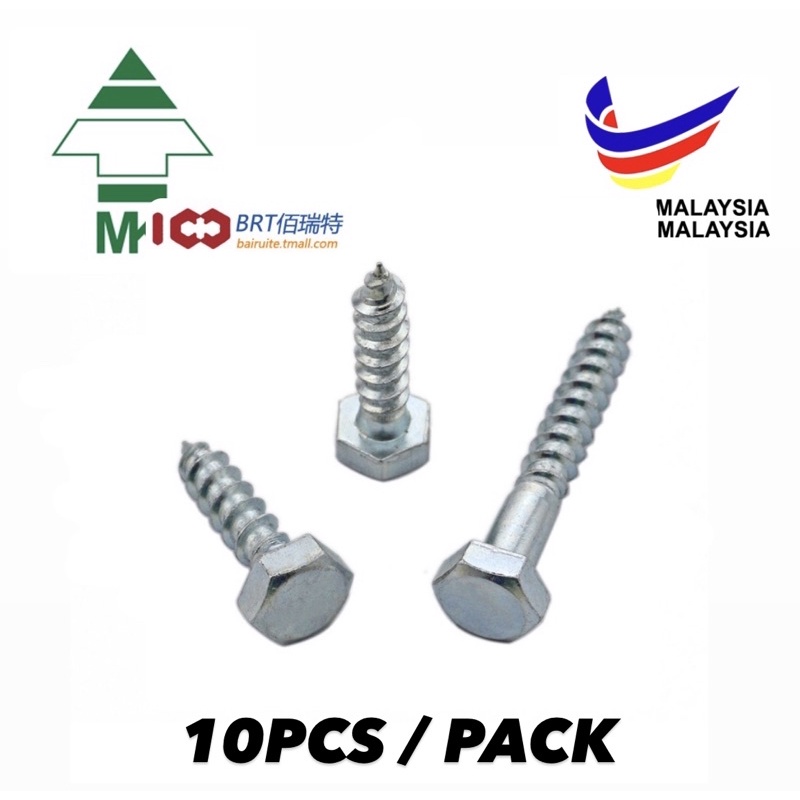 [100% ORIGINAL] MK HEXAGON WOOD SCREW - MADE IN MALAYSIA (10PCS/PKT ...