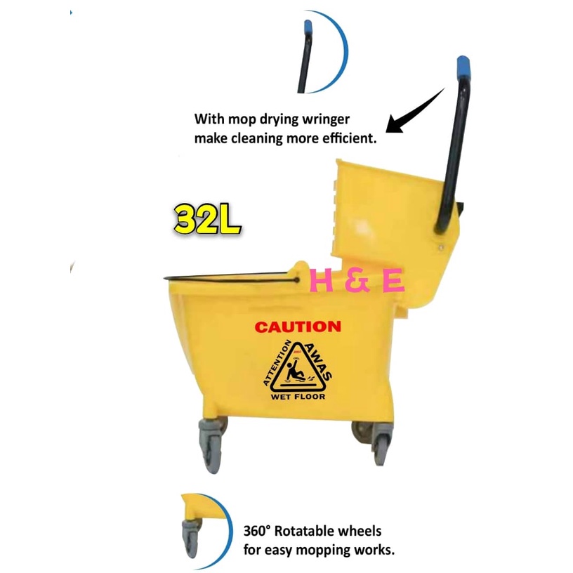 Heavy Duty 32L Mop Cart With Wringer / 20Lt Mop Bucket | Yellow Mopping ...