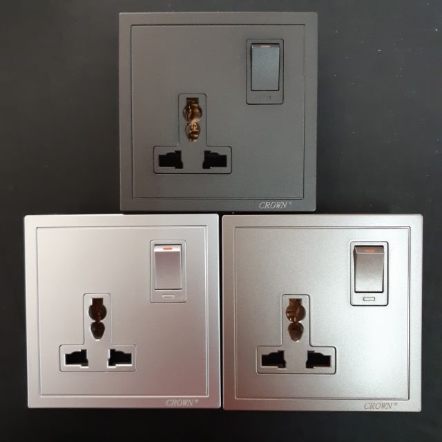 Crown Colour Universal Switch Socket Matt Black/Metallic Silver ...