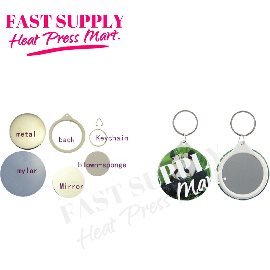 58mm Mirror Button Badge with Keychain (Long OR Short Chain) 100 pcs ...