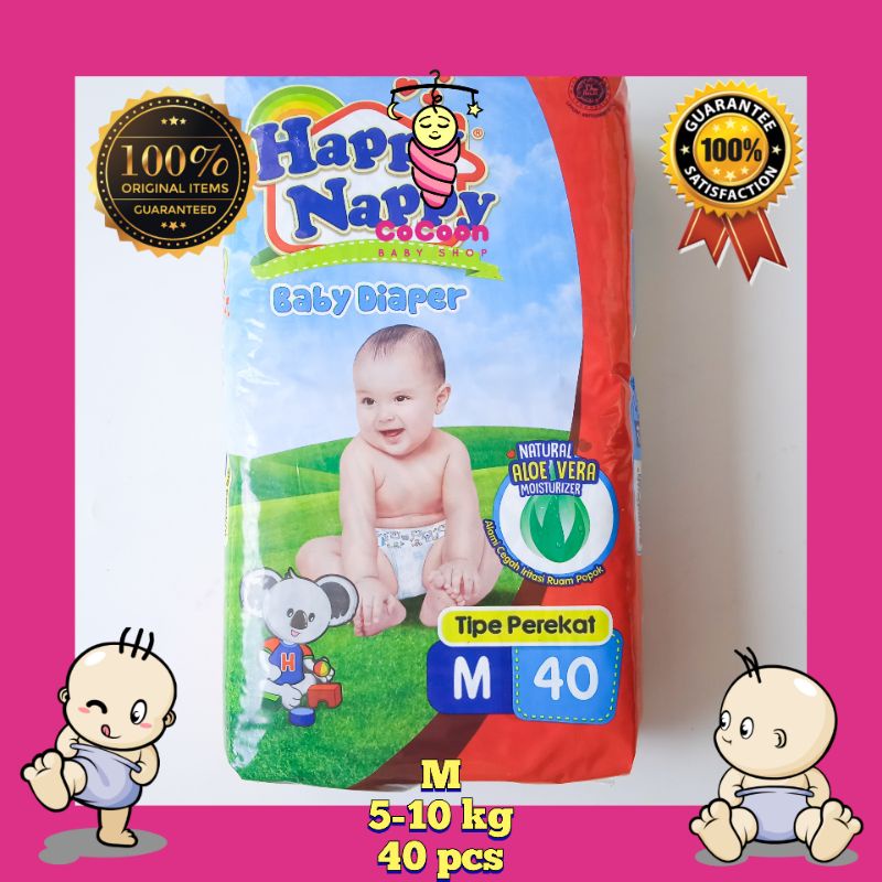 Happy Nappy Adhesive Baby Diapers M40 M 40 Tape Type | Shopee Malaysia