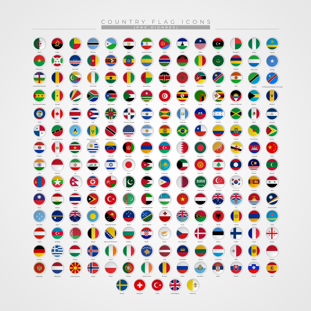 201 Emboss set of bundle 3D icons of country Flags, Round Flags, PNG ...