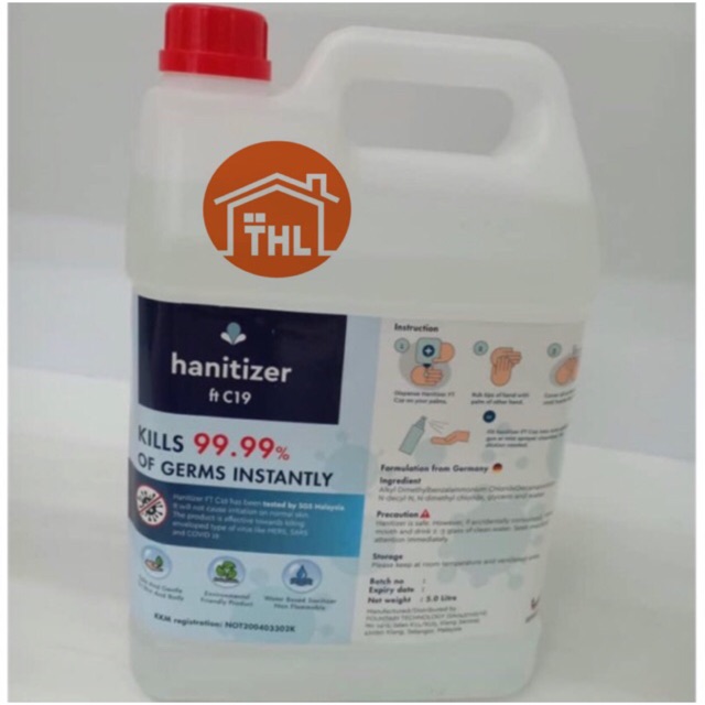 Hanitizer FT C19 (5L) with KKM approved # Non Alcohol # Suitable for ...