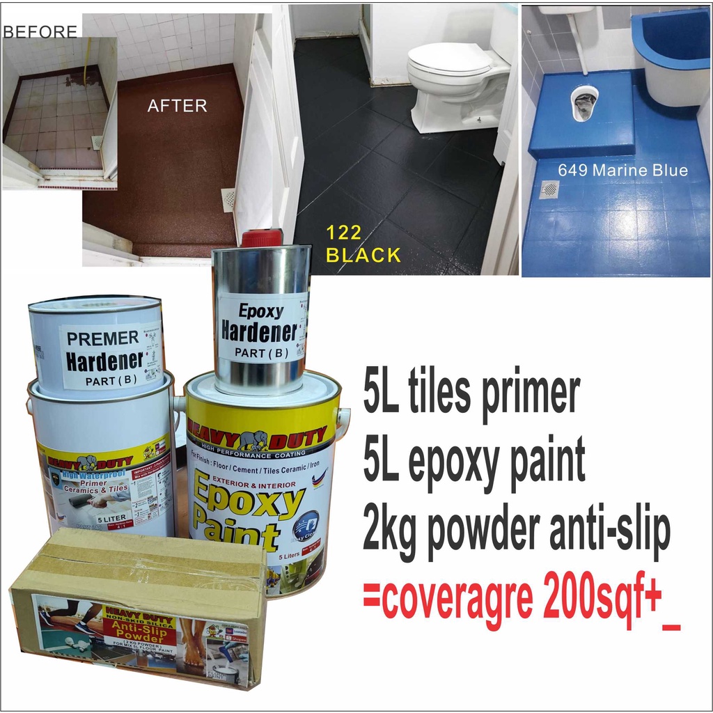 BIG FULL SET Epoxy Floor Coating ( 5L PRIMER WATERPROOF + 5L EPOXY PAINT HEAVY DUTY + 2KG ANTI ...