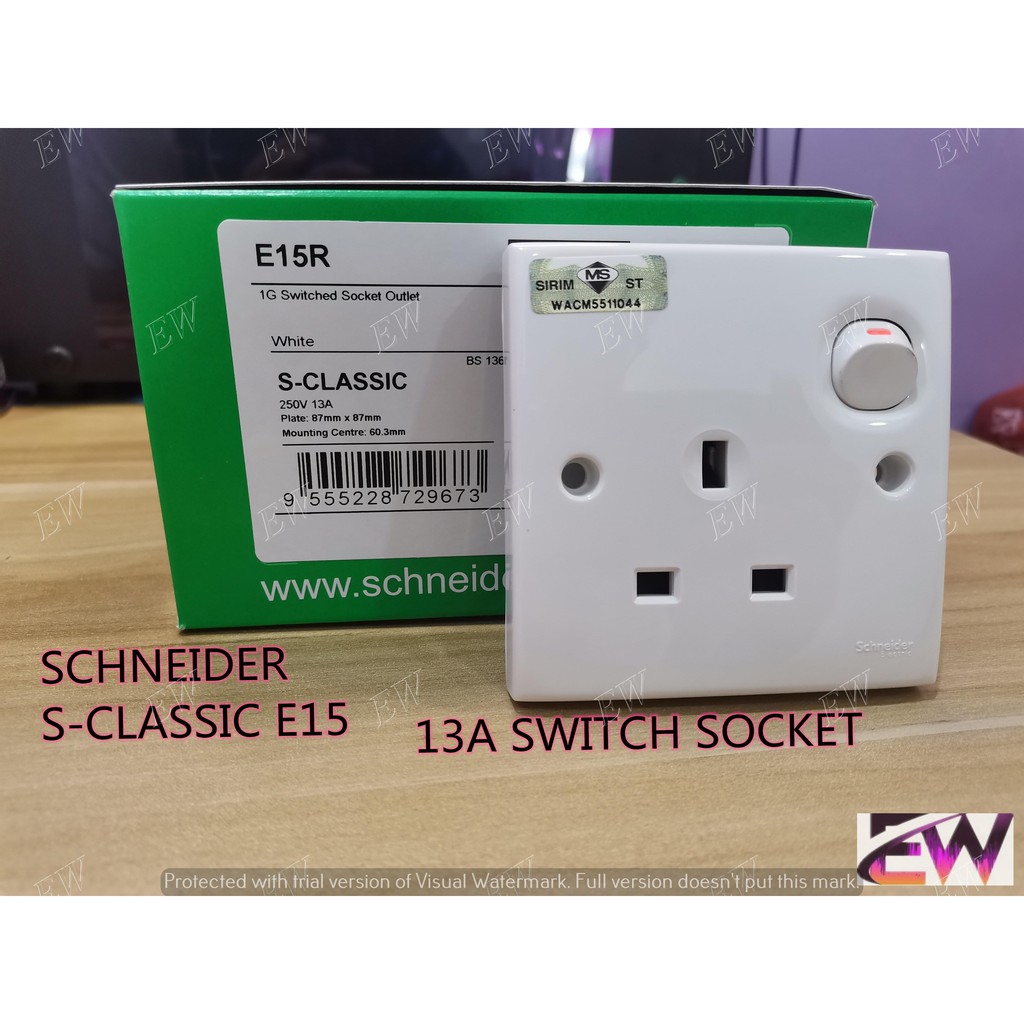 Schneider S-Classic CliPsal E15 (13A) Switched Socket Outlet 1 Gang ...