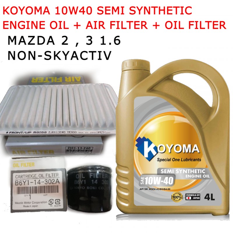 MAZDA 2, 3 1.6 NON-SKYACTIV OIL FILTER + AIR FILTER + KOYOMA 10W40 SEMI ...
