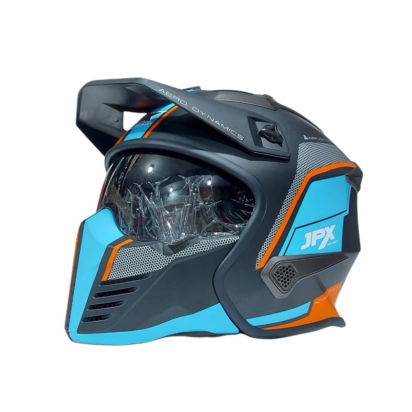 Helmet JPX MX 726-R Motif MX 01 Black Matt Blue Orange Half Face Full ...