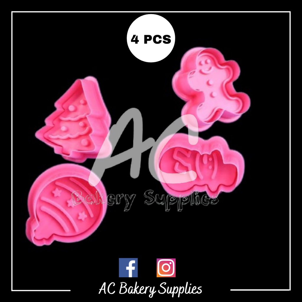 [READY STOCK] 4pcs Christmas Cookie Cutter Fondant Plunger Push Press ...