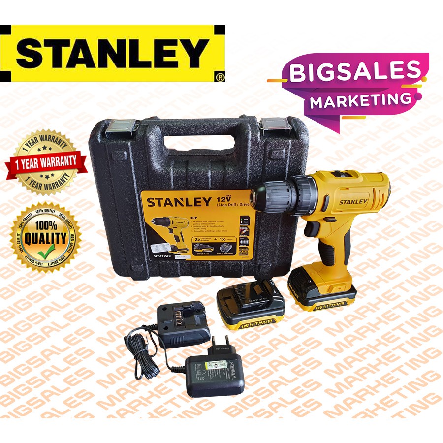 STANLEY SCD121S2K 12V Compact Cordless Li-Ion Drill Driver Power Tool ...