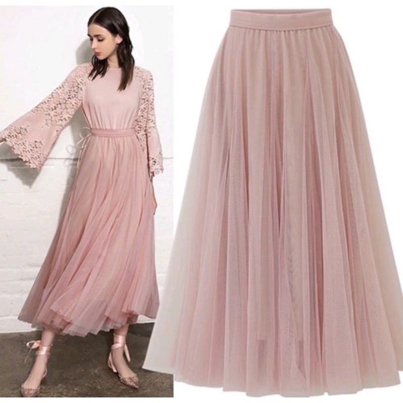3 Layer Mesh + 1 Layer Lining New Pleated Tutu Long Skirt | Shopee Malaysia