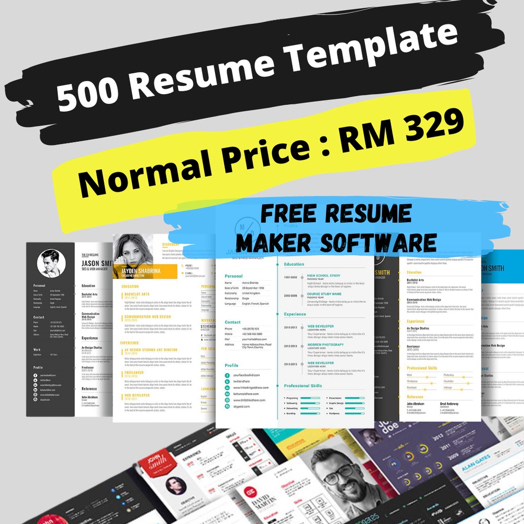 Resume Template Bundle 500 Premium Resume 🔥 Free Resume Maker Software ...