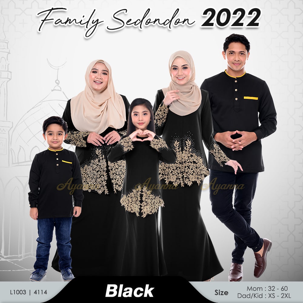 Baju Raya Sedondon Tema Warna Hitam Set Family Ayah Ibu Anak Baju ...