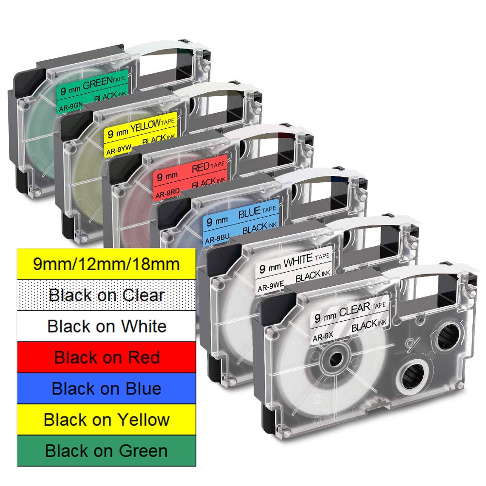 [9mm/12mm/18mm] Compatible Casio XR-12WE XR-9WE XR-18WE Label Maker ...