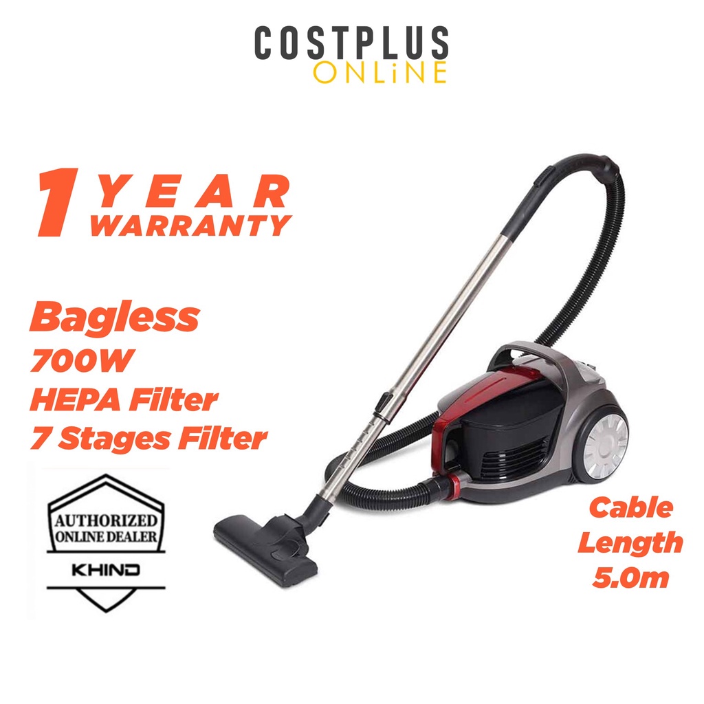 Khind Bagless Vacuum Cleaner with Dual Cyclonic HEPA Filter Wired ...