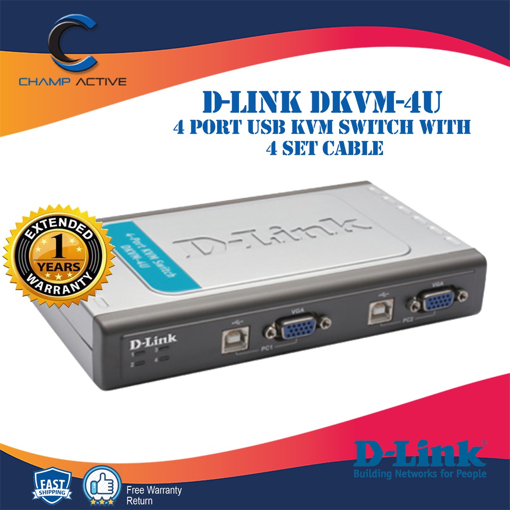 D-LINK DKVM-4U 4 Port USB KVM Switch with 4 Set Cable | Shopee Malaysia