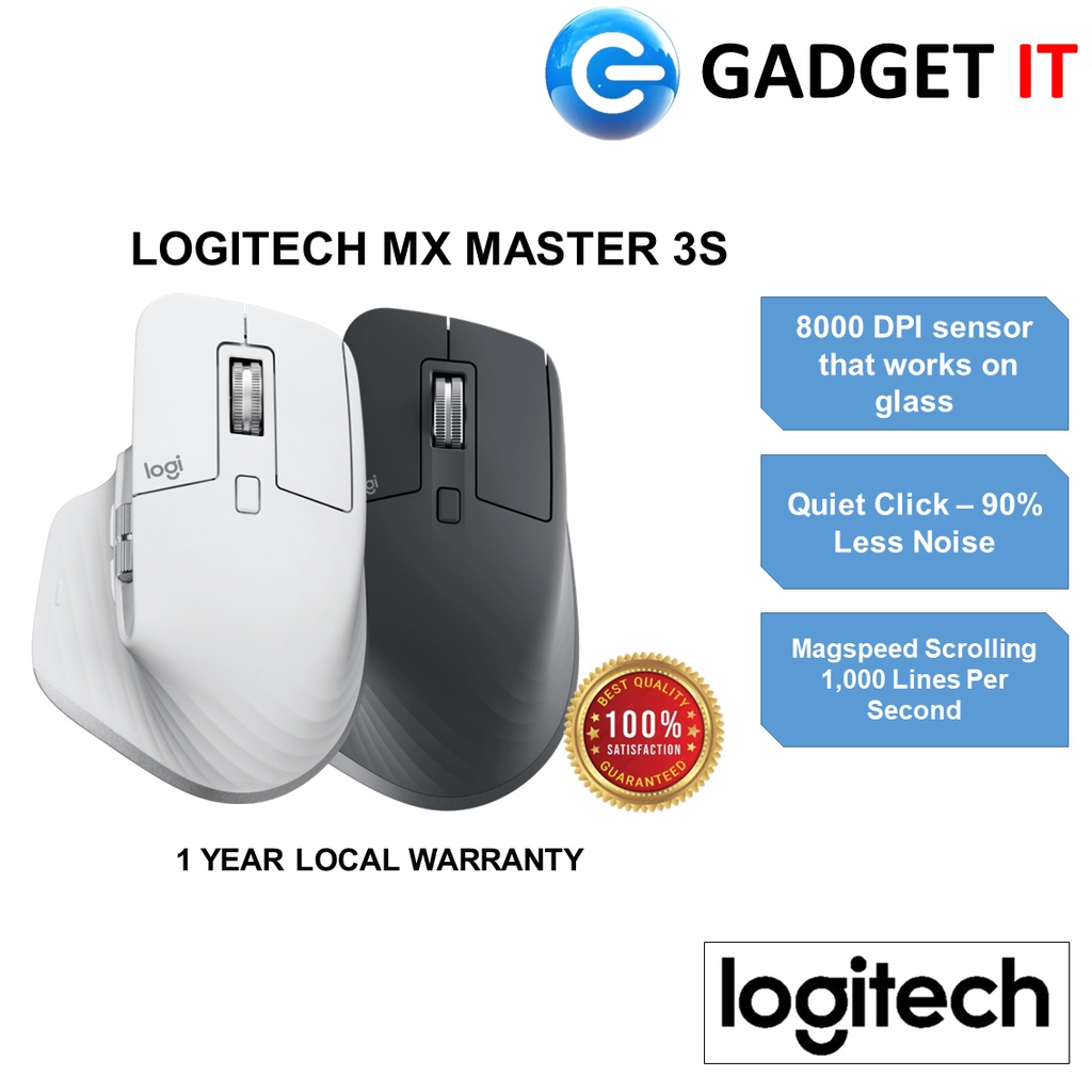 LOGITECH MX MASTER 3S WIRELESS BLUETOOTH MOUSE WITH HYPER FAST SCROLL WHEEL AND USB-C QUICK ...