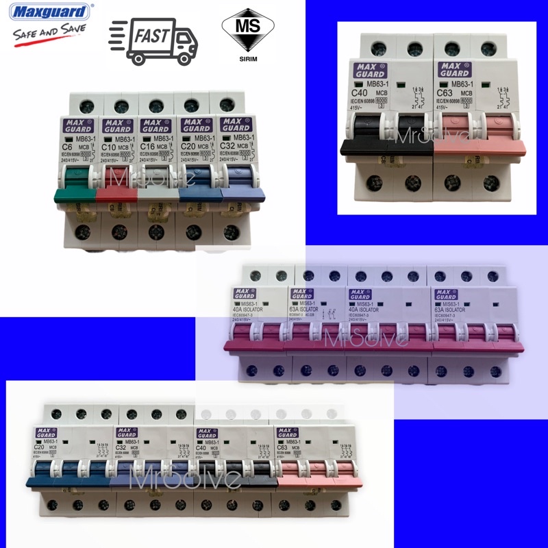 Maxguard MCB/ Isolator/ 1Pole 2Pole 3Pole/ 6A 10A 16A 20A 32A 40A 60A | Shopee Malaysia
