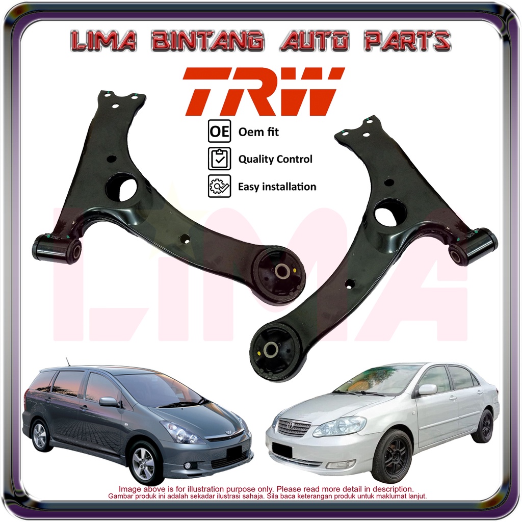 Toyota Corolla Altis ZZE121 ZZE122 , Wish ANE10 ZNE10 Front Lower Arm ...