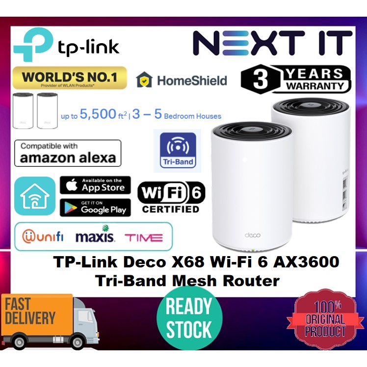 [READY STOCK] TP-Link Deco X68 Wi-Fi 6 AX3600 Tri-Band Mesh Router | Shopee Malaysia