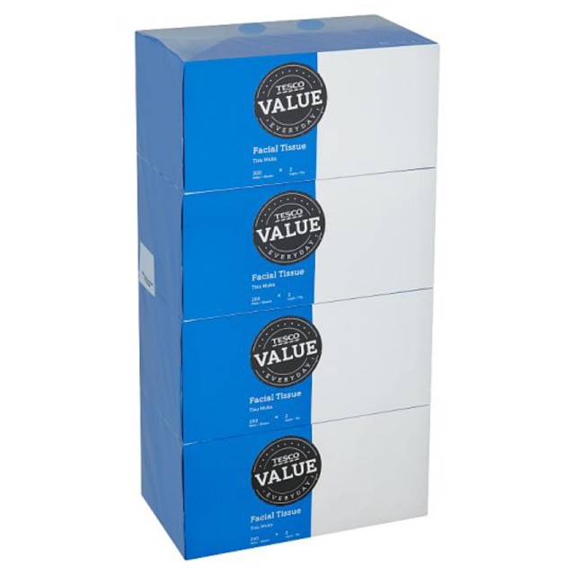 Tesco Everyday Value Facial Box Tissue 2 Ply 200 Sheets x 4 Boxes ...
