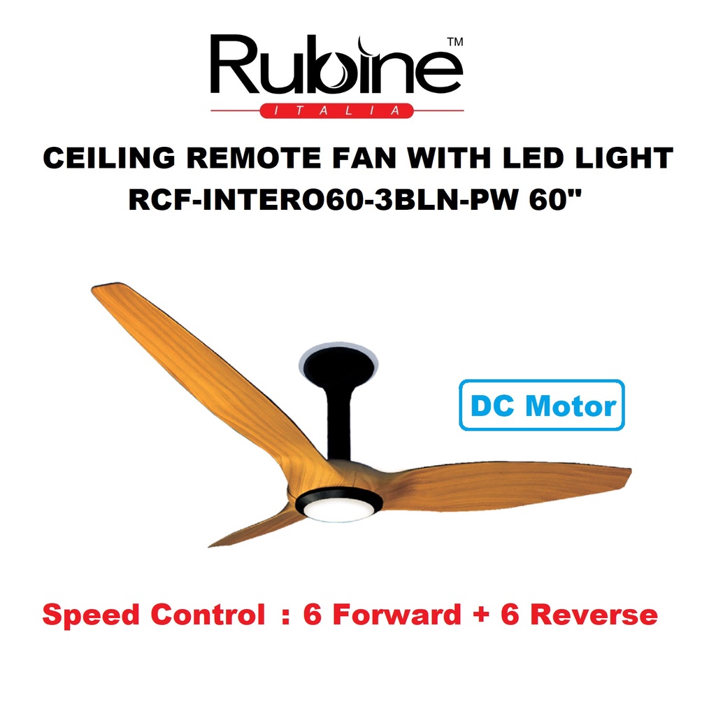RUBINE 60" DC MOTOR REMOTE CONTROL CEILING FAN WITH LED LIGHT - RCF-INTERO60-3BL-PW | Shopee ...