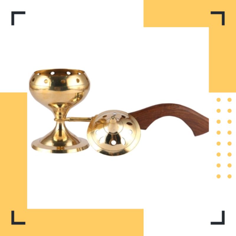 Brass Sambrani Stand & Loban Dhoop Burner with Wooden Holder. | Shopee ...