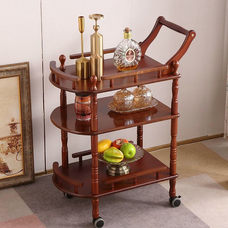 3 Tier Wooden Trolley With Wheel/ Multi function Trolley/ Dining Cart ...
