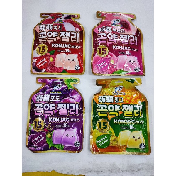 Konjac Jelly 15 pcs with assorted flavor/ Grape / Mango/ Peach /Lychee ( Captain Dolphin ...
