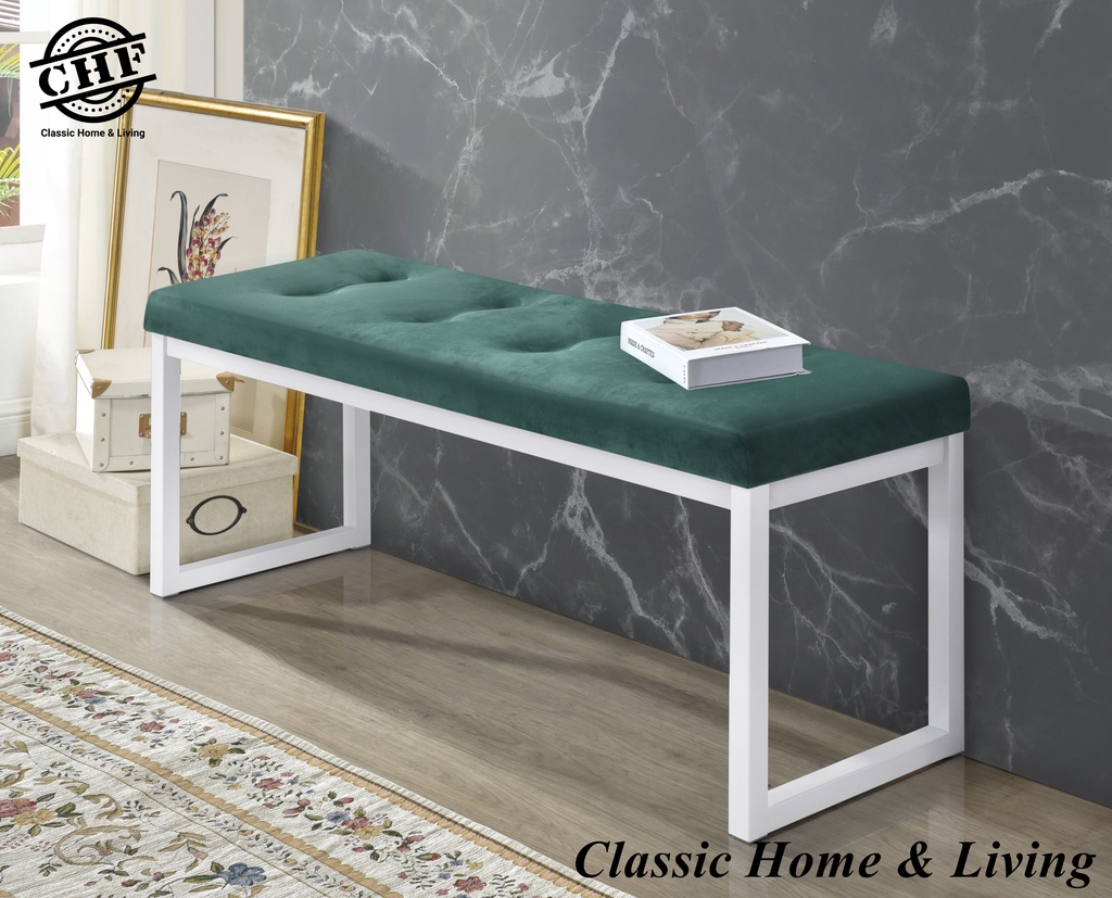 CHF 6001 Velvet Upholstered Metal Bench With Deep Button Tufted/Powder ...