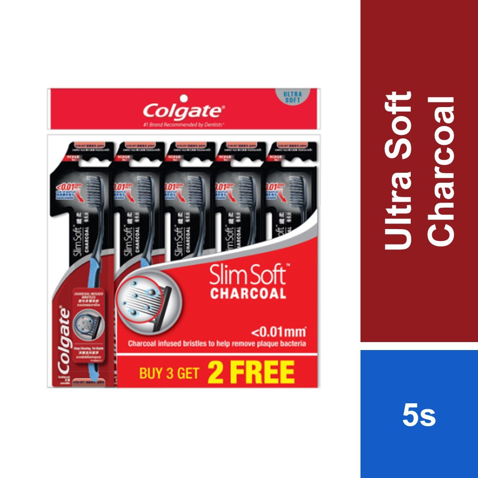 Colgate SlimSoft Charcoal Toothbrush Ultra Soft 5s [Valuepack] | Shopee ...
