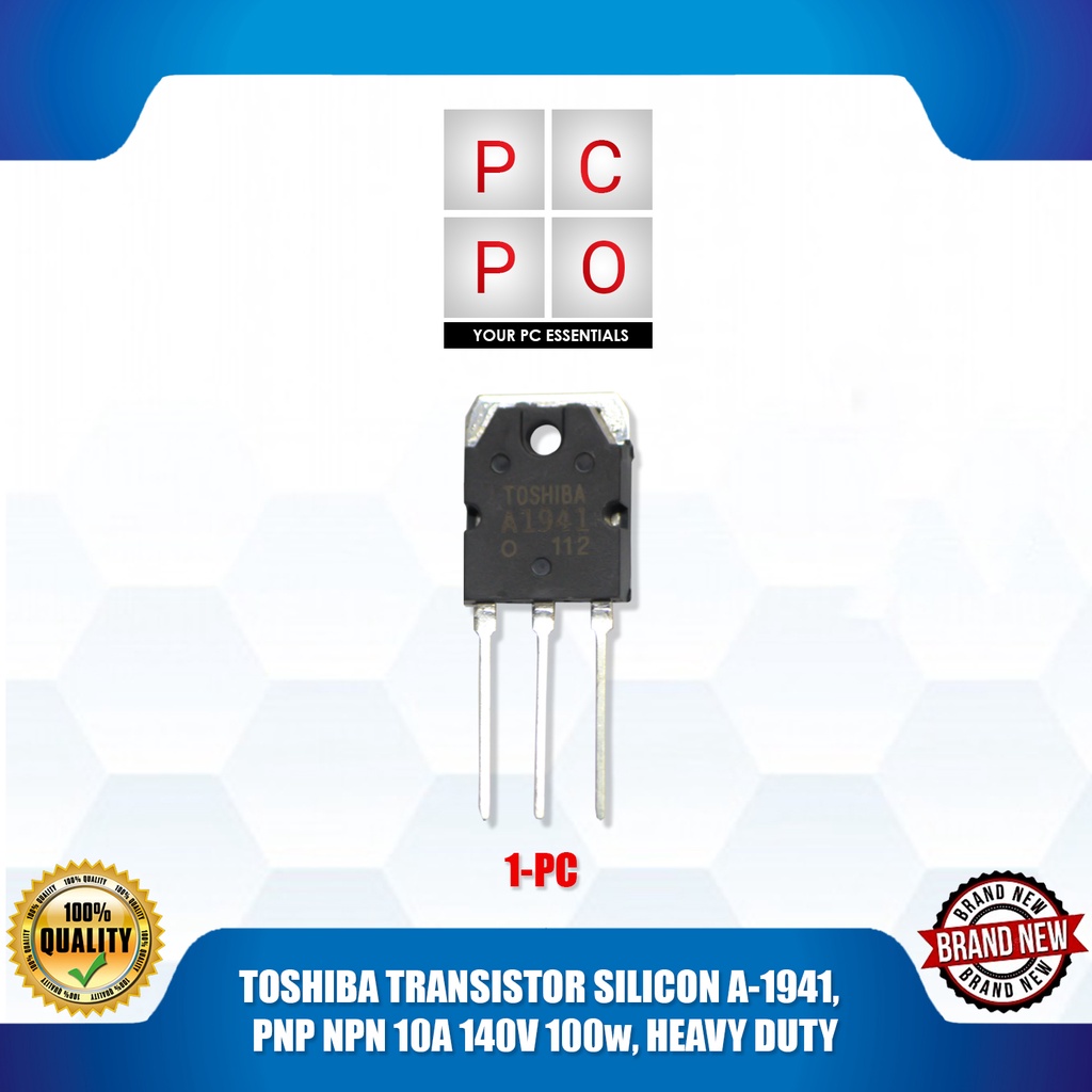 TOSHIBA TRANSISTOR SILICON A-1941, PNP NPN 10A 140V 100w, HEAVY DUTY ...