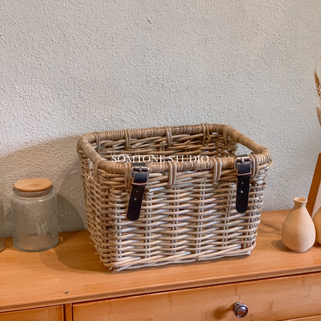 Somtone Solid Rattan Bicycle Front Side Basket with Hanger Flower Plant ...