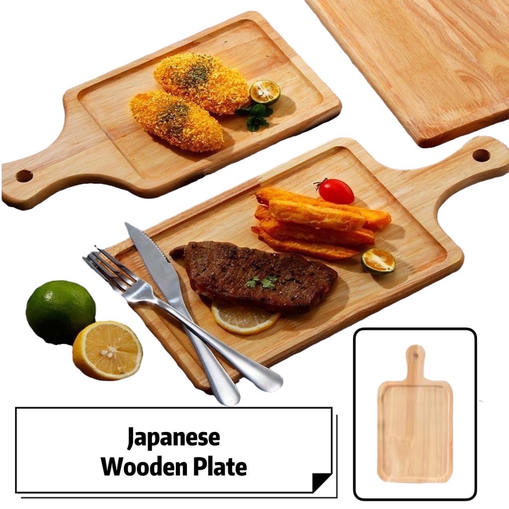 DINING KITCHEN JAPANESE WOODEN Pizza Pan Steak Plate With Handle Wood ...