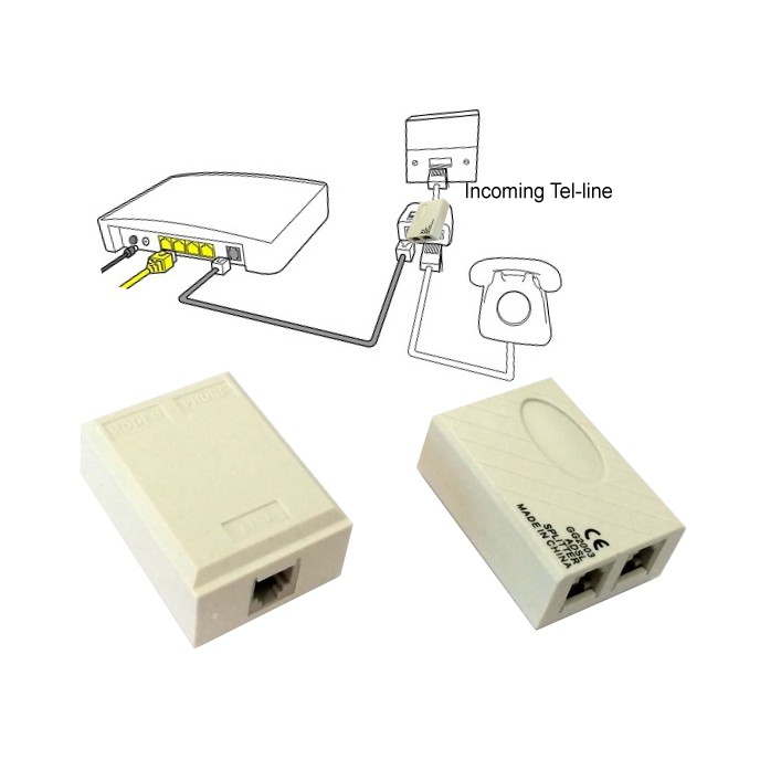 Telefon Line ADSL Splitter 1-in 2-out Modem Fax RJ11 Filter Tele Female ...