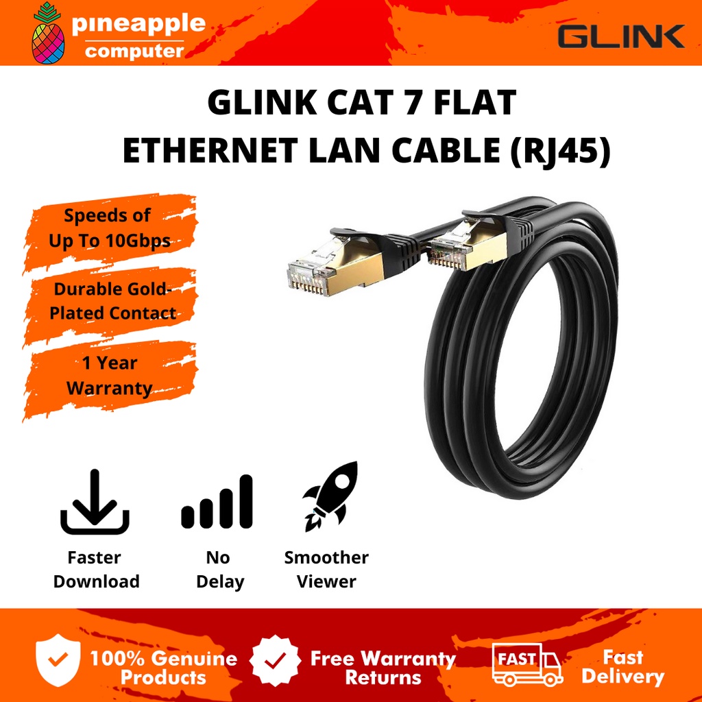Glink Cat7 Flat Ethernet LAN Cable/ Ethernet Cable 10Gbps Gold Plated ...