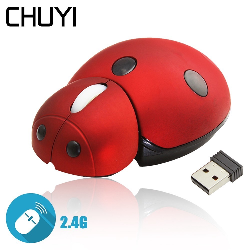 CHUYI Wireless 2.4G Mini Ladybug Mouse Cute Cartoon 3000 DPI 3D Mice ...