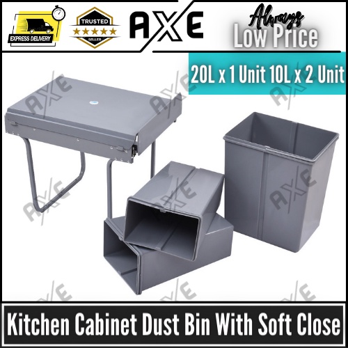 Kitchen 40L Bottom Mounted Bin With Soft Closing Slide Insert Kitchen ...