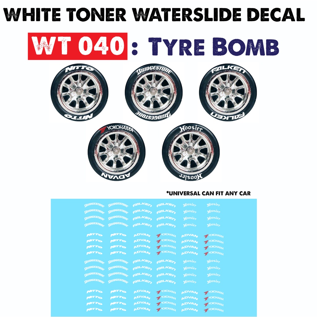 TYRE BOMB Decals Hotwheels Tomica 1:64 diecast custom white toner ...