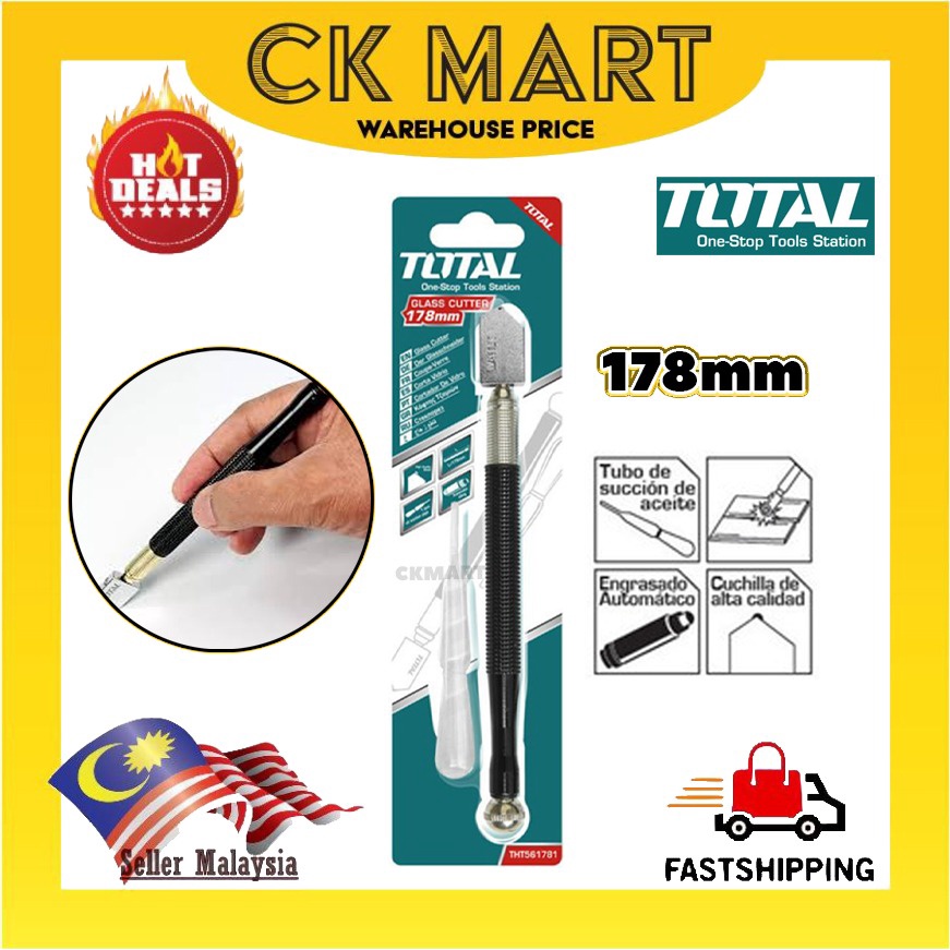 TOTAL Heavy Duty Glass Cutter 178mm THT561781 / Pemotong Cermin/QUALITY ...