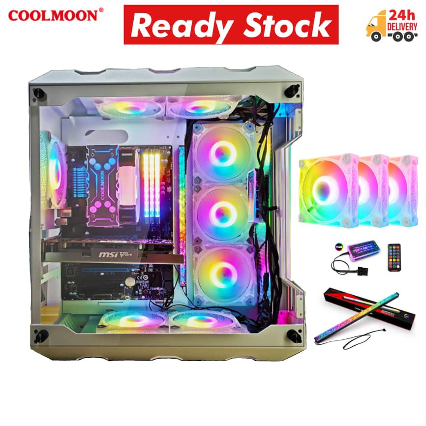 [𝗥𝗘𝗔𝗗𝗬 𝗦𝗧𝗢𝗖𝗞 🇲🇾] CRYSTAL COOLMOON PC COOLING FAN RGB 12CM Quiet + IR ...